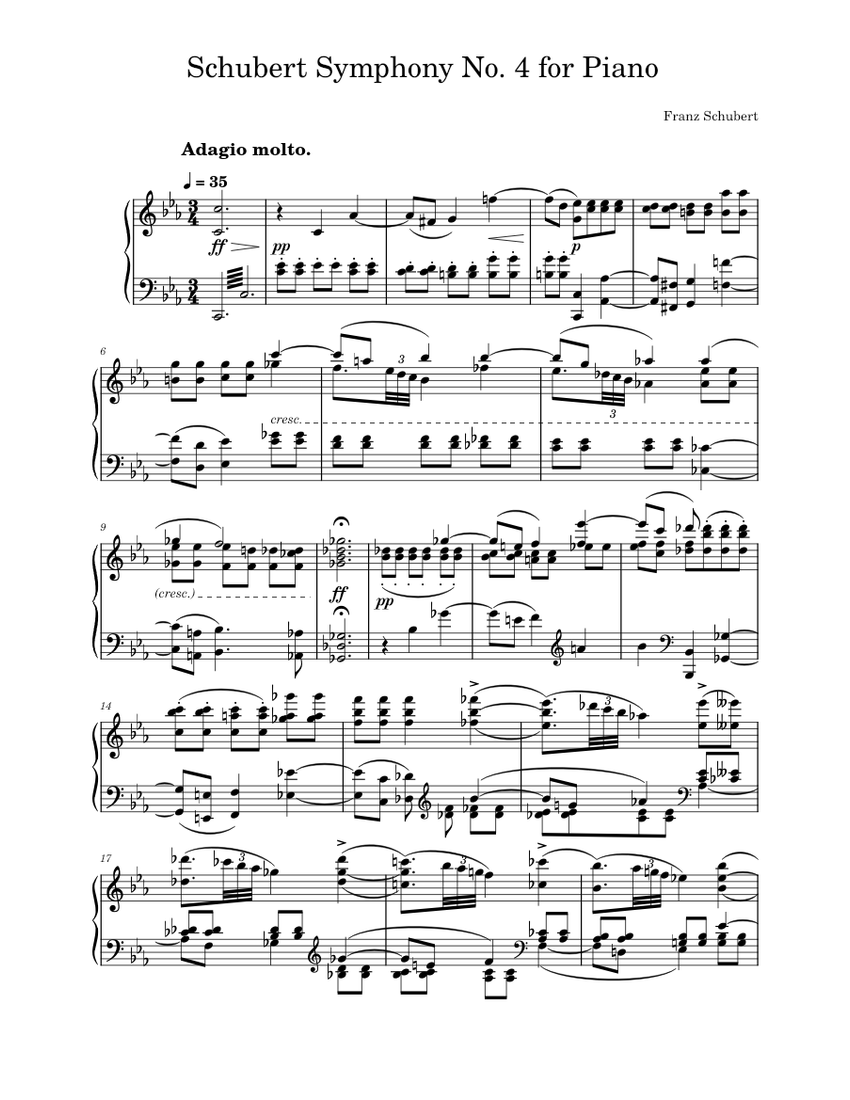 Symphony No.4, D.417 – Franz Schubert Schubert Symphony No. 4 for Piano ...