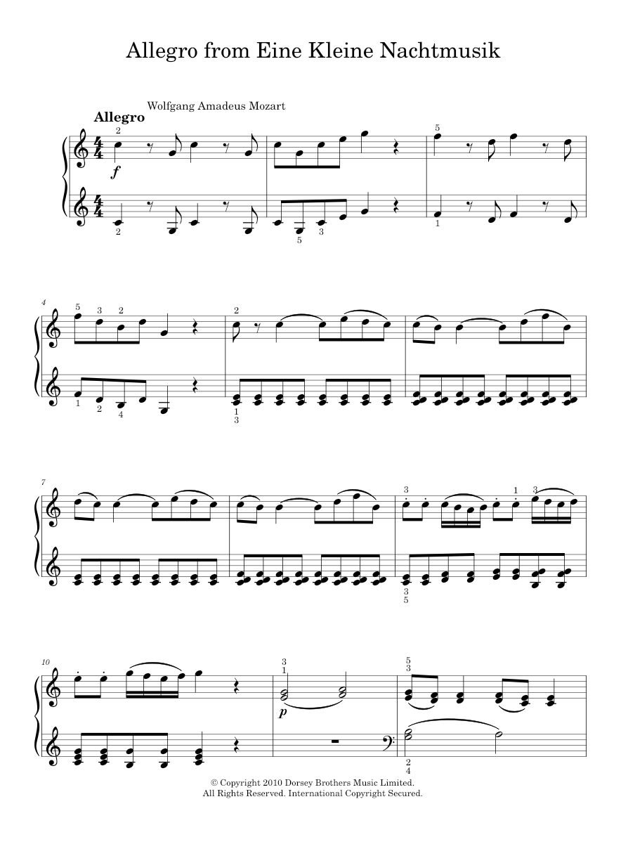 Eine kleine Nachtmusik, K.525 Sheet music for Piano by Wolfgang Amadeus ...