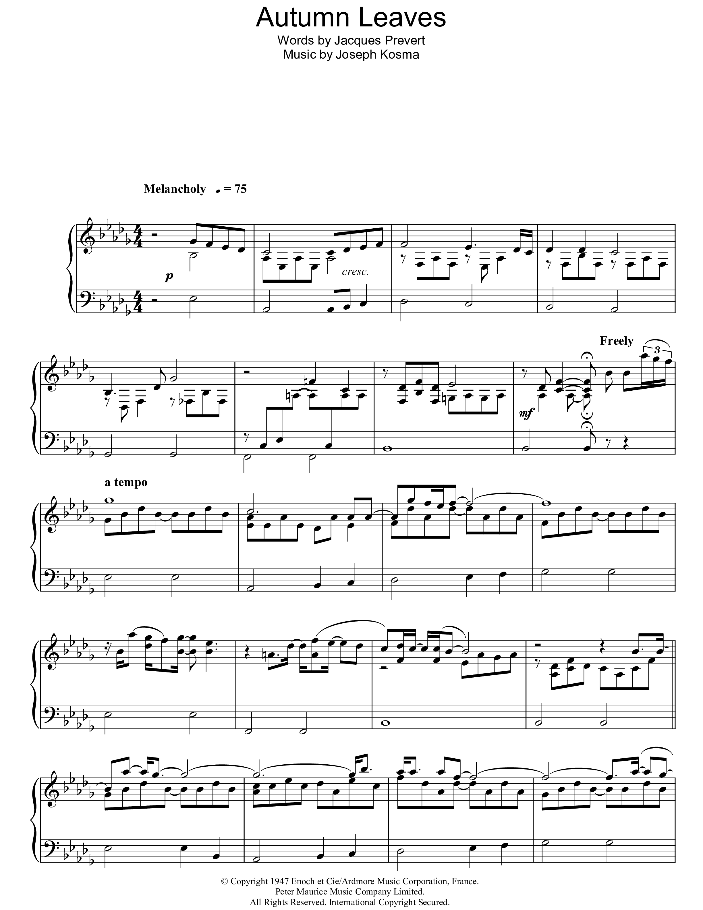 Play Official version of Autumn leaves Sheet Music by Eva Cassidy for ...