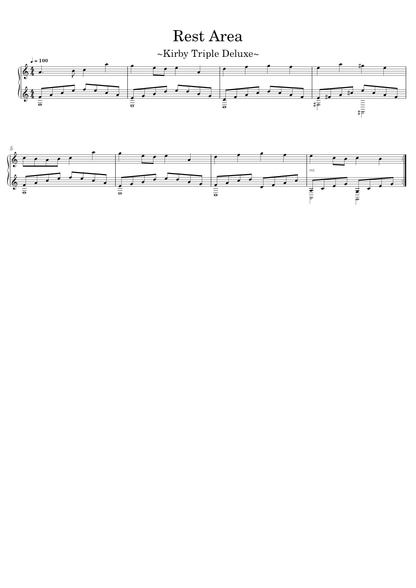 Rest Area – Kirby Triple Deluxe Sheet music for Piano (Solo) Easy ...