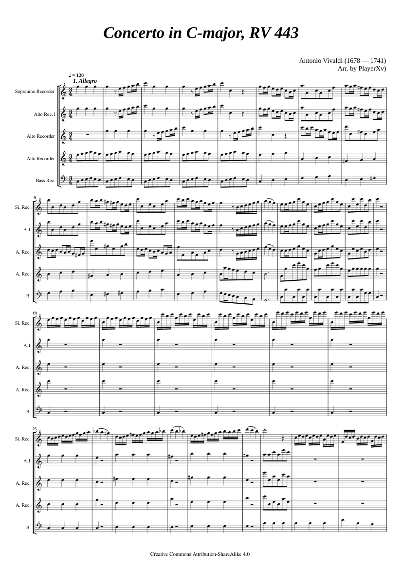 Recorder concerto in C-Dur, RV 443 – Antonio Vivaldi Antonio Vivaldi Recorder Concerto C-Dur RV ...