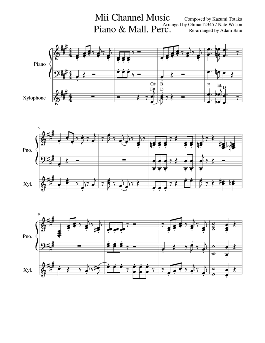 Mii Channel Music Piano & Mall. Perc. Sheet music for Piano, Xylophone ...