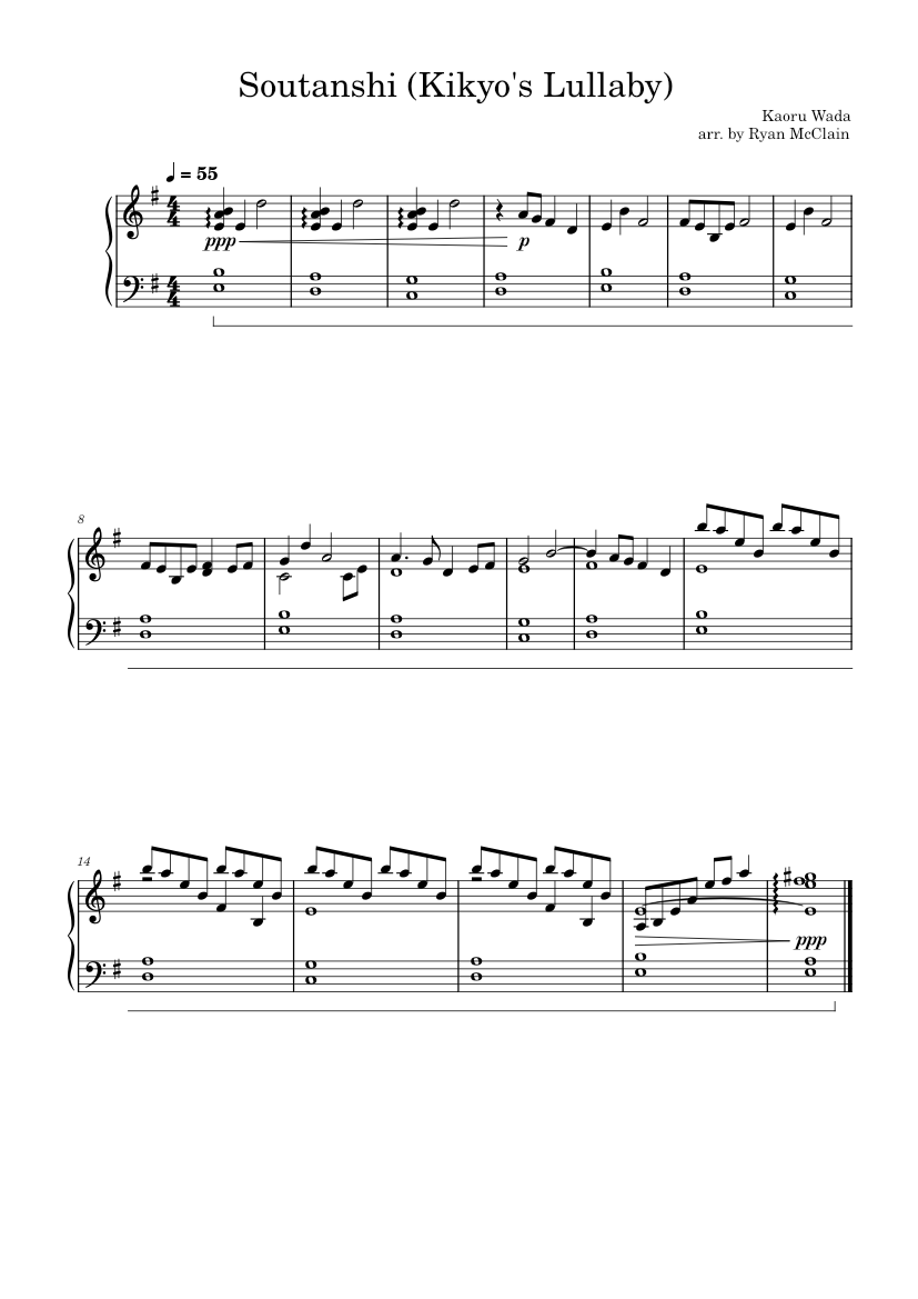 Soutanshi – Kaoru Wada Kikyo's Lullaby (Piano Version) Sheet music for Piano (Solo) Easy ...