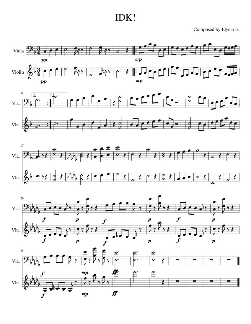 IDK Sheet music for Violin, Viola (String Duet) | Musescore.com