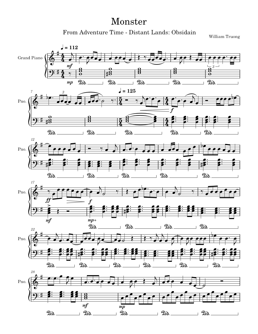Monster – Adventure Time Distant Lands: Obsidian Sheet music for Piano ...