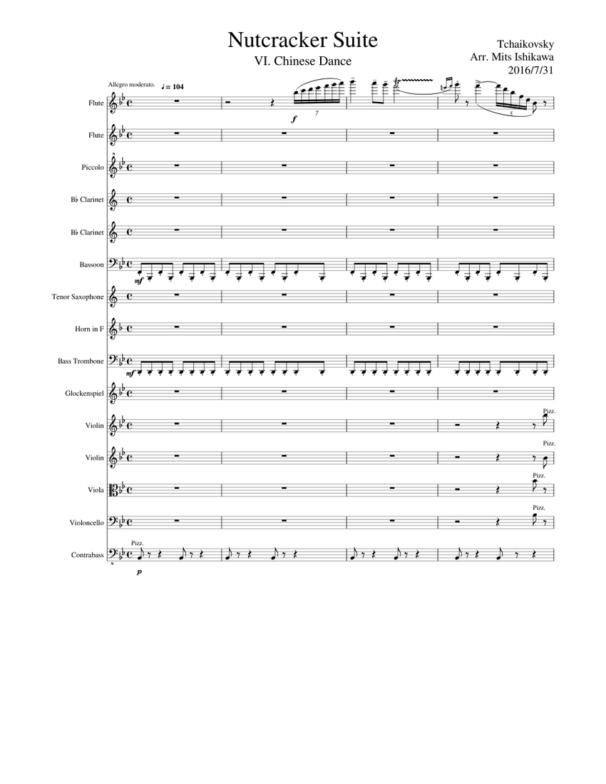 Nutcracker Suite~VI. ChineseDance~ Sheet music for Trombone bass, Flute ...