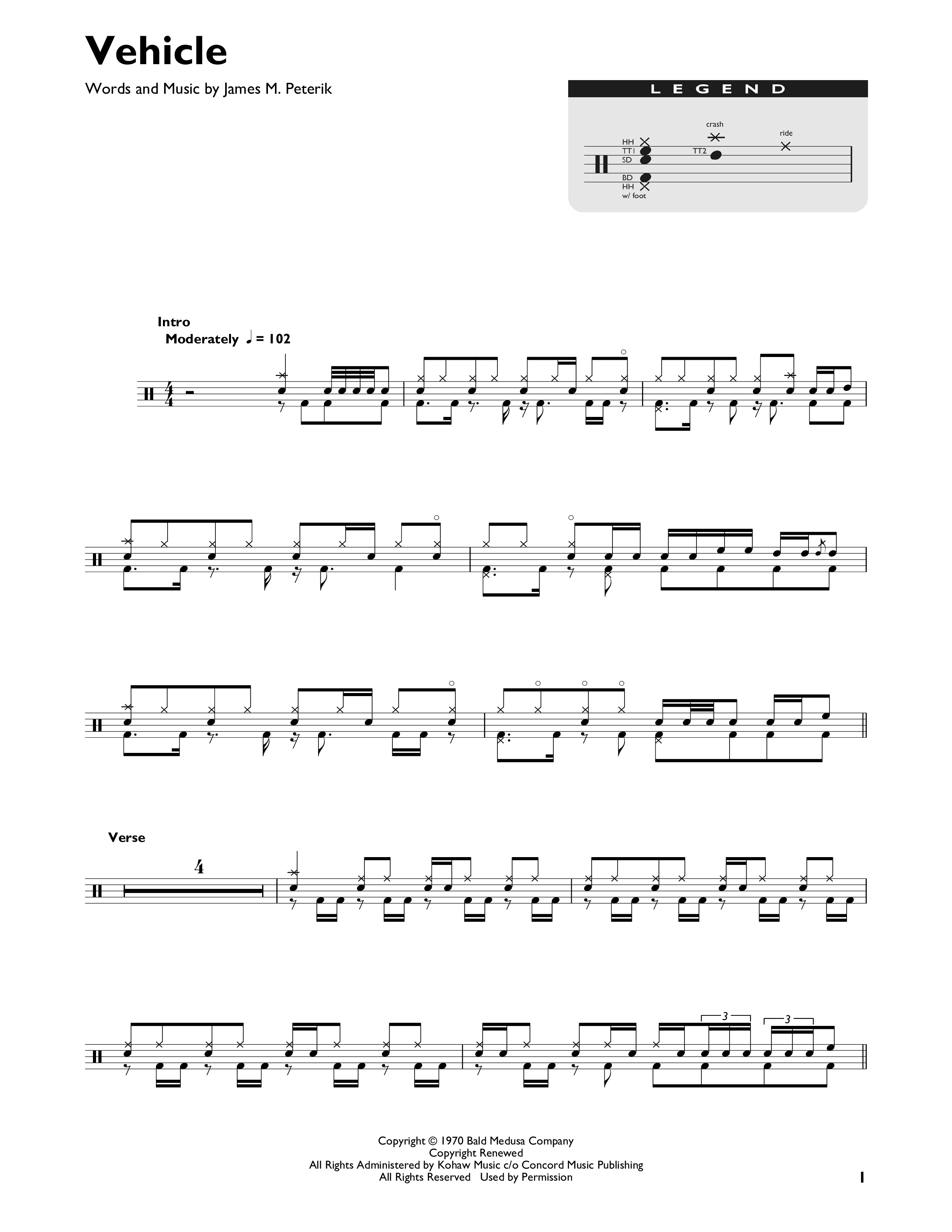 Play Official version of Vehicle Sheet Music by The Ides of March for ...