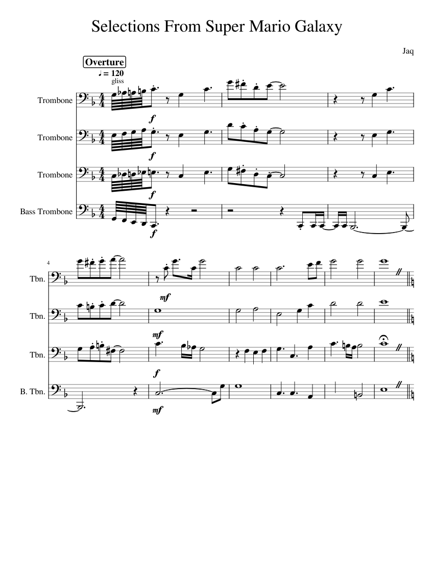 Selections From Super Mario Galaxy (Trombone Quartet) Sheet music for ...