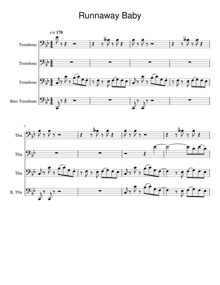 Runaway Baby Sheet music for Trombone, Trombone bass (Mixed Quartet ...