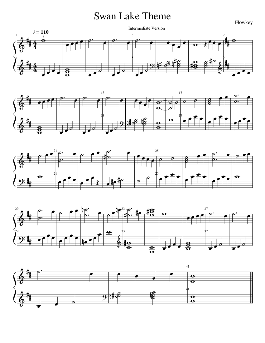 Swan Lake Theme - Intermediate Flowkey Version Sheet music for Piano ...