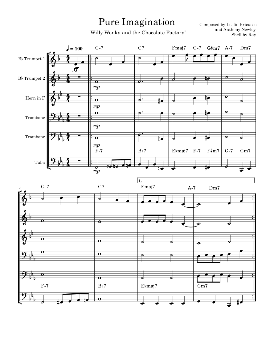 Pure Imagination Sheet music for Trumpet (In B Flat), Trombone, French ...