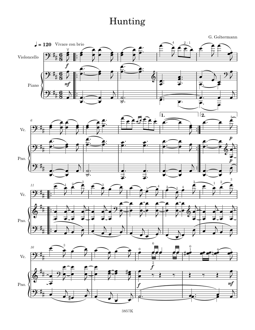 Hunting – Georg Goltermann Hunting Sheet music for Piano, Cello (Solo ...