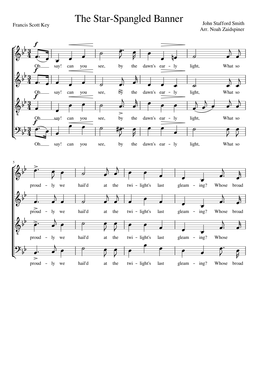 The Star Spangled Banner SATB Sheet music for Soprano, Alto, Tenor ...