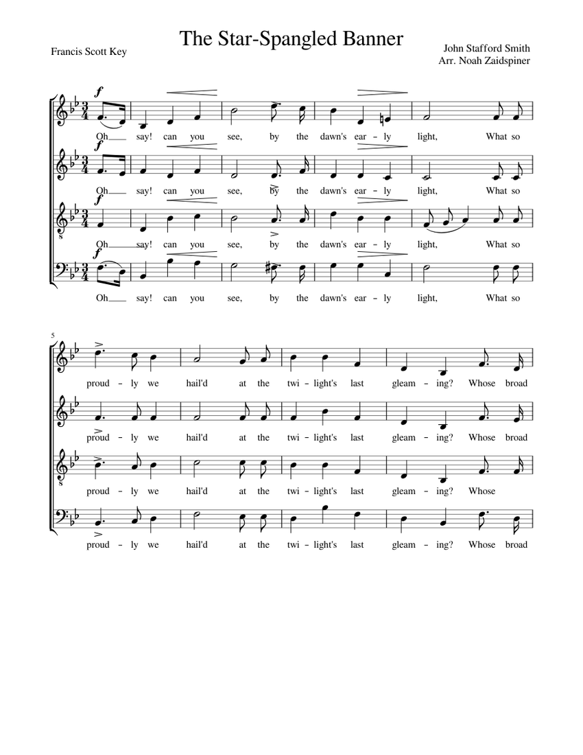 The Star Spangled Banner SATB Sheet music for Soprano, Alto, Tenor ...