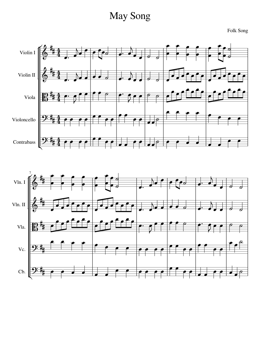 May_Song Sheet music for Contrabass, Violin, Viola, Cello (String ...