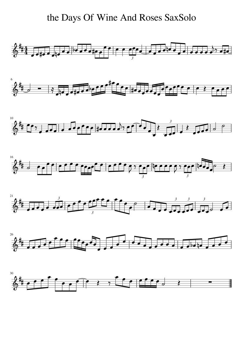 the Days Of Wine And Roses SaxSolo Sheet music for Saxophone alto (Solo ...