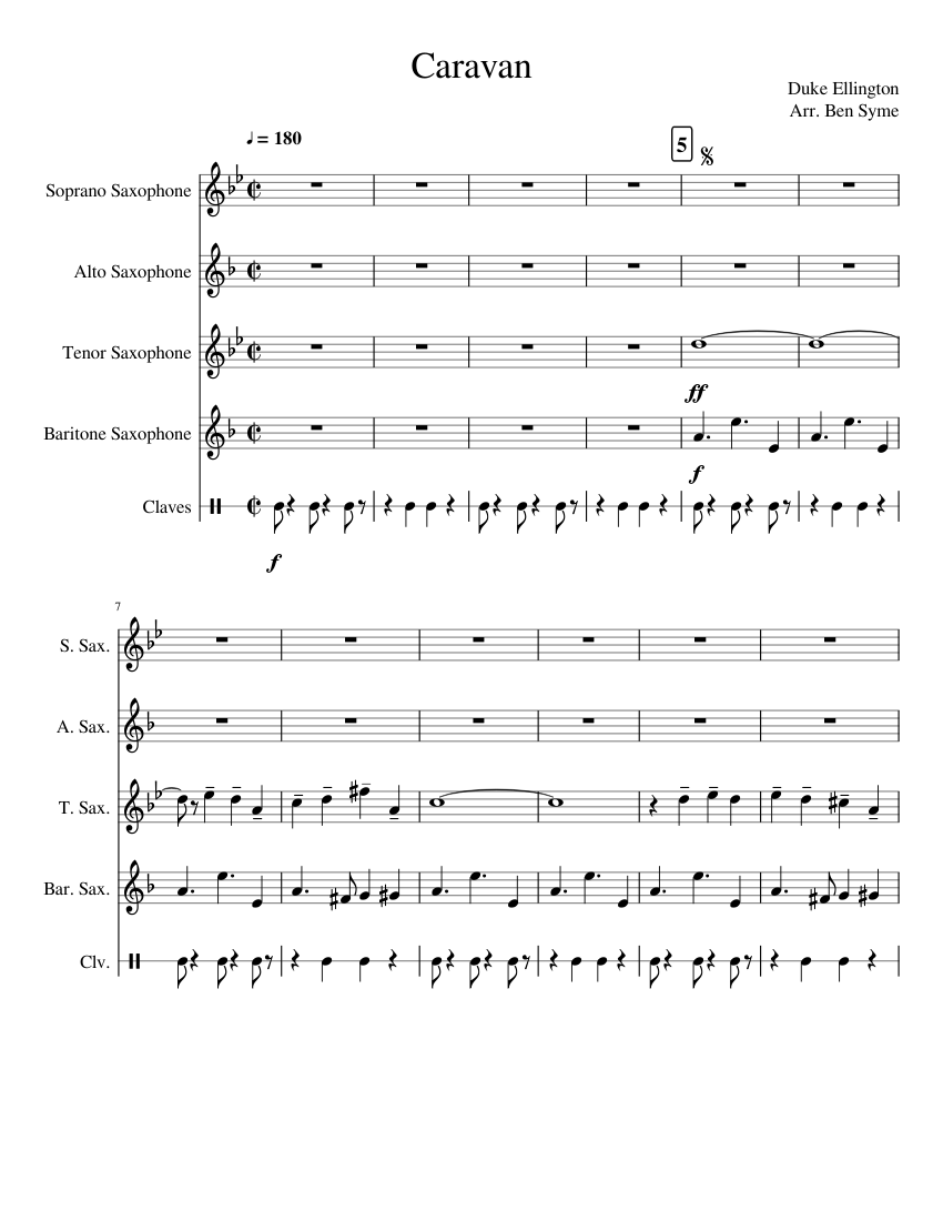 Caravan Sheet Music for Saxophone alto, Saxophone tenor, Saxophone ...
