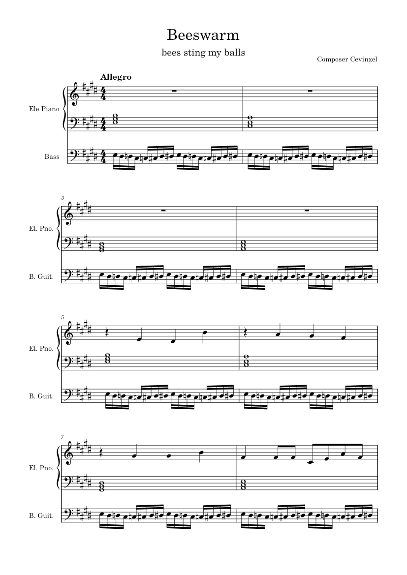 Bee Swarm Sheet music for Piano, Bass guitar (Mixed Duet) | Musescore.com