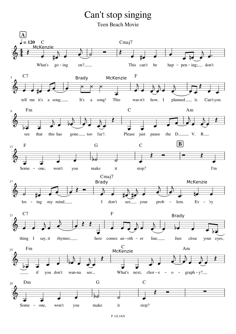 Can't Stop Singing – Chen Neeman, Teen Beach Movie Movie Sheet Music with Chords for Piano (Solo ...