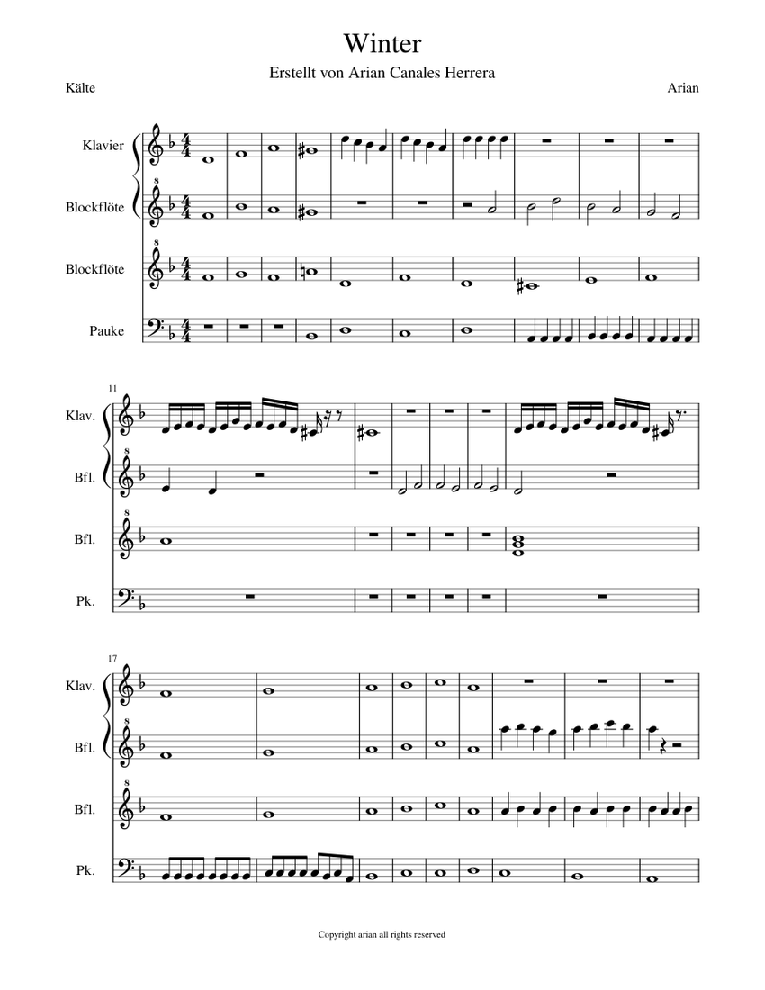 Winter Sheet music for Piano, Timpani, Recorder (Mixed Quartet ...