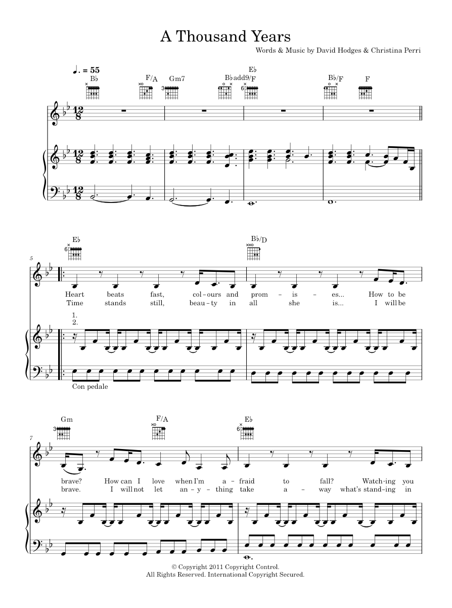 Play Official version of A thousand years sheet music by Christina ...