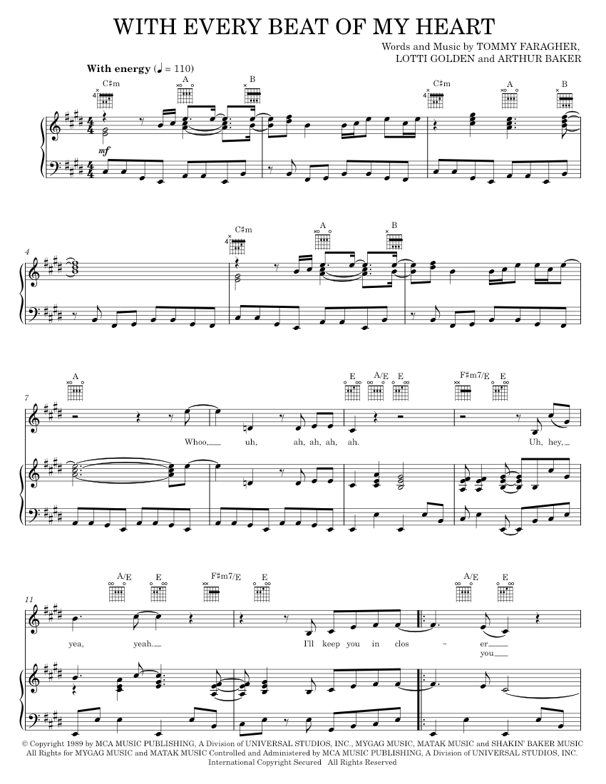 With Every Beat Of My Heart Sheet music for Piano, Vocals by Taylor ...