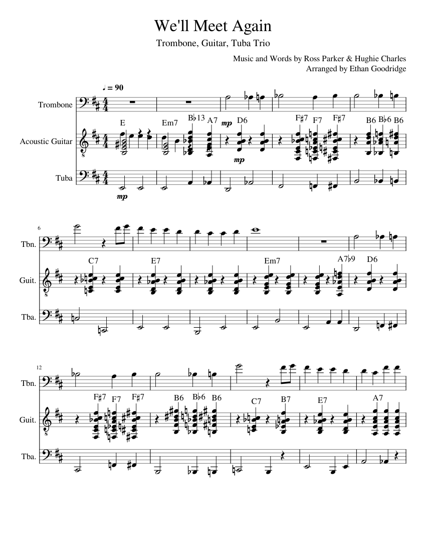 We'll Meet Again - Vera Lynn Sheet music for Trombone, Tuba, Guitar ...