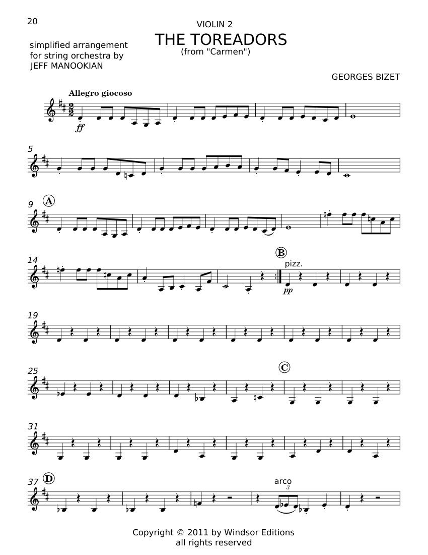 Carmen - march of the toreadors - Georges Bizet Sheet Music for Violin ...