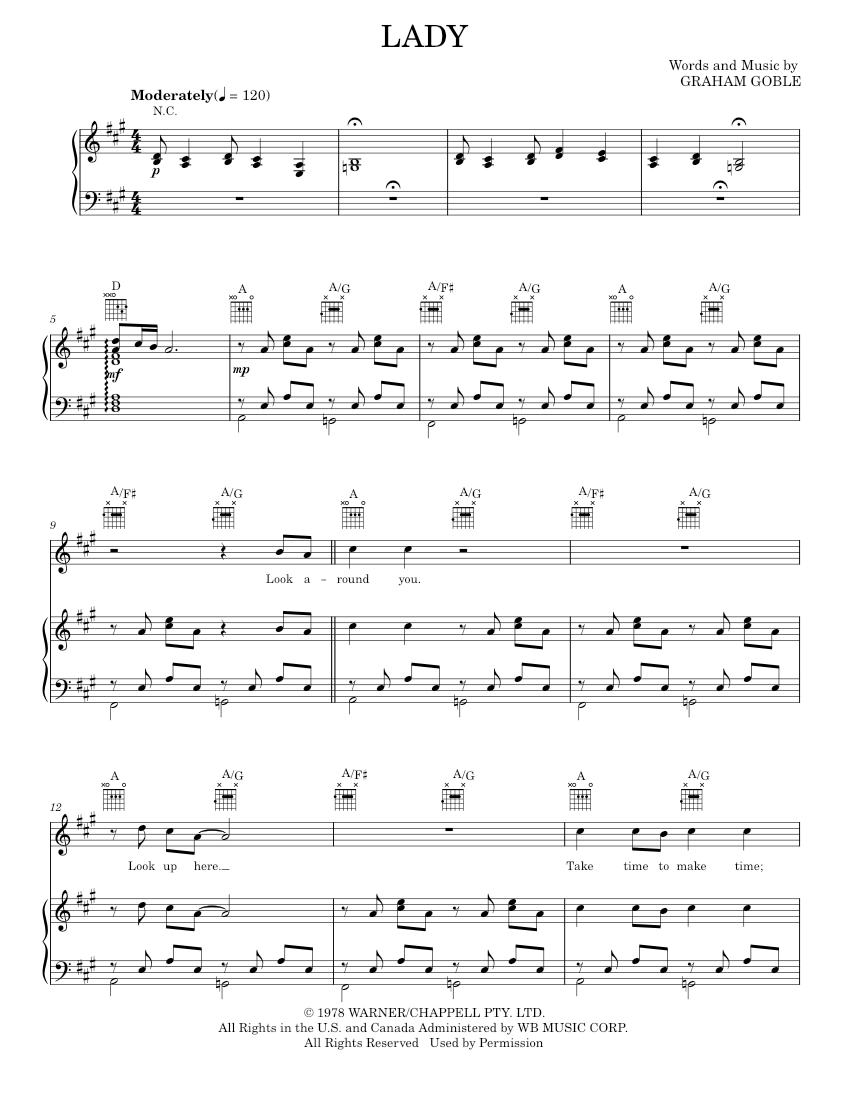 lady Sheet music for Piano, Vocals by Little River Band Official ...