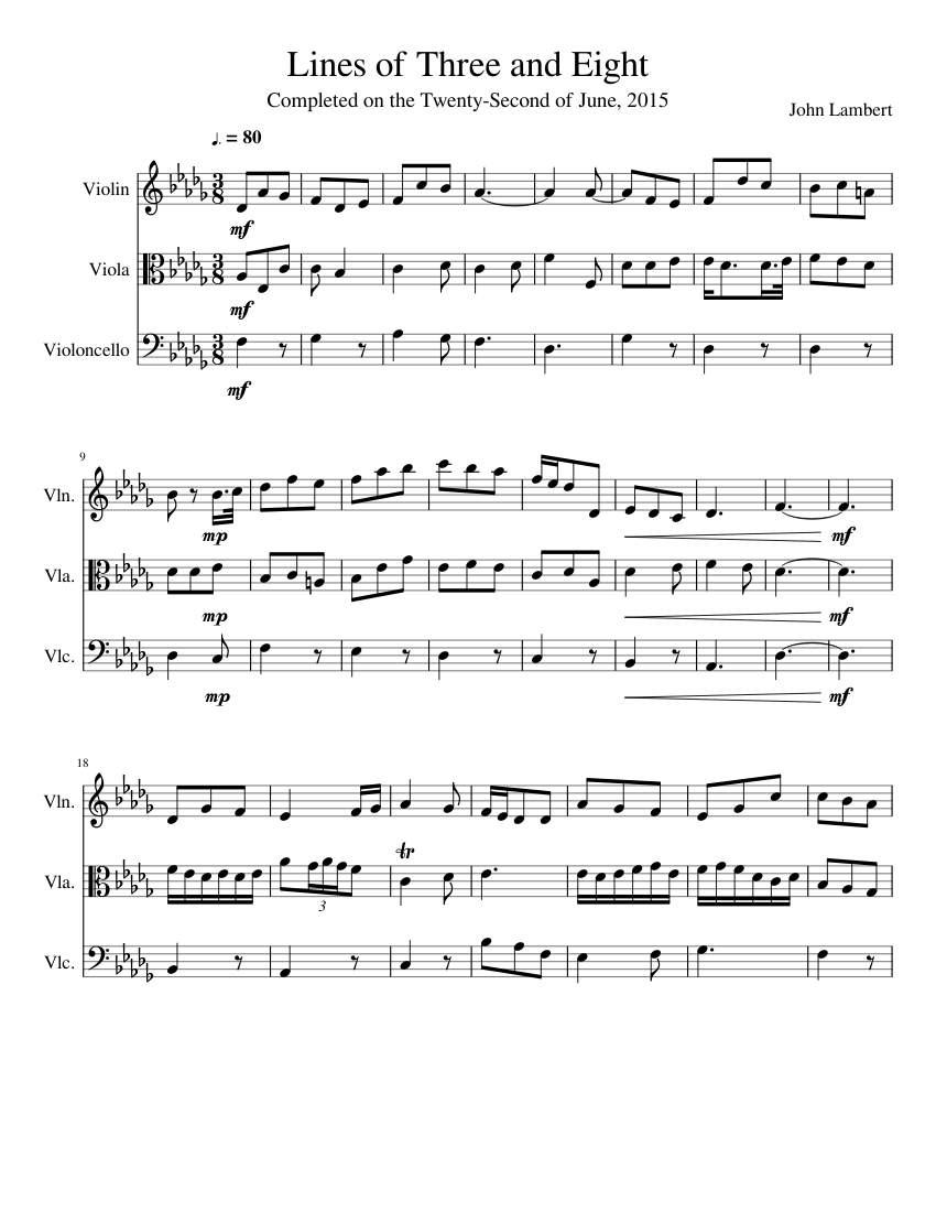 Lines of Three and Eight Sheet music for Violin, Viola (String Duet ...