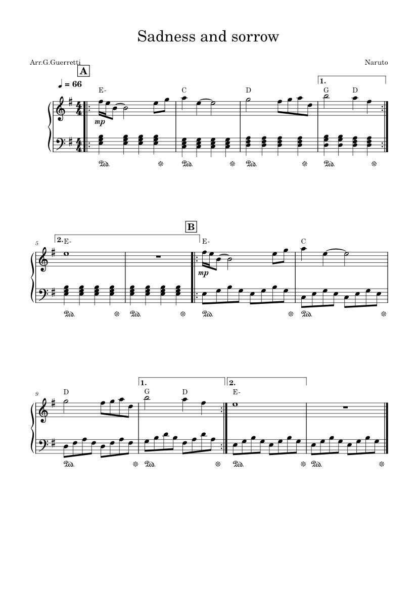 Sadness and sorrow – Naruto Sheet music for Piano (Solo) Easy ...