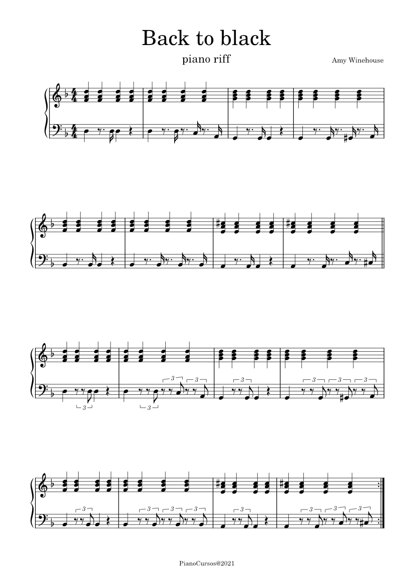 Back to black – Amy Winehouse Sheet Music for Piano (Solo) easy ...