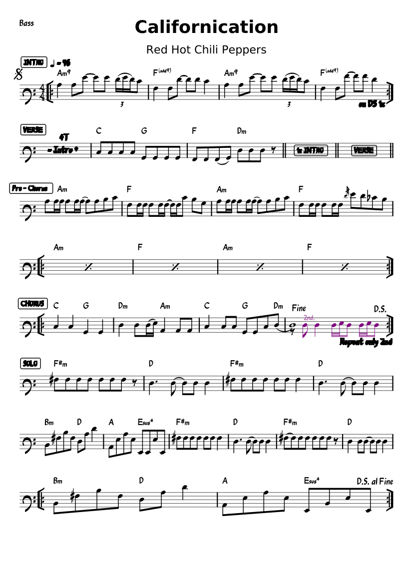 Californication-Bass Sheet Music with Chords for Bass guitar (Solo ...