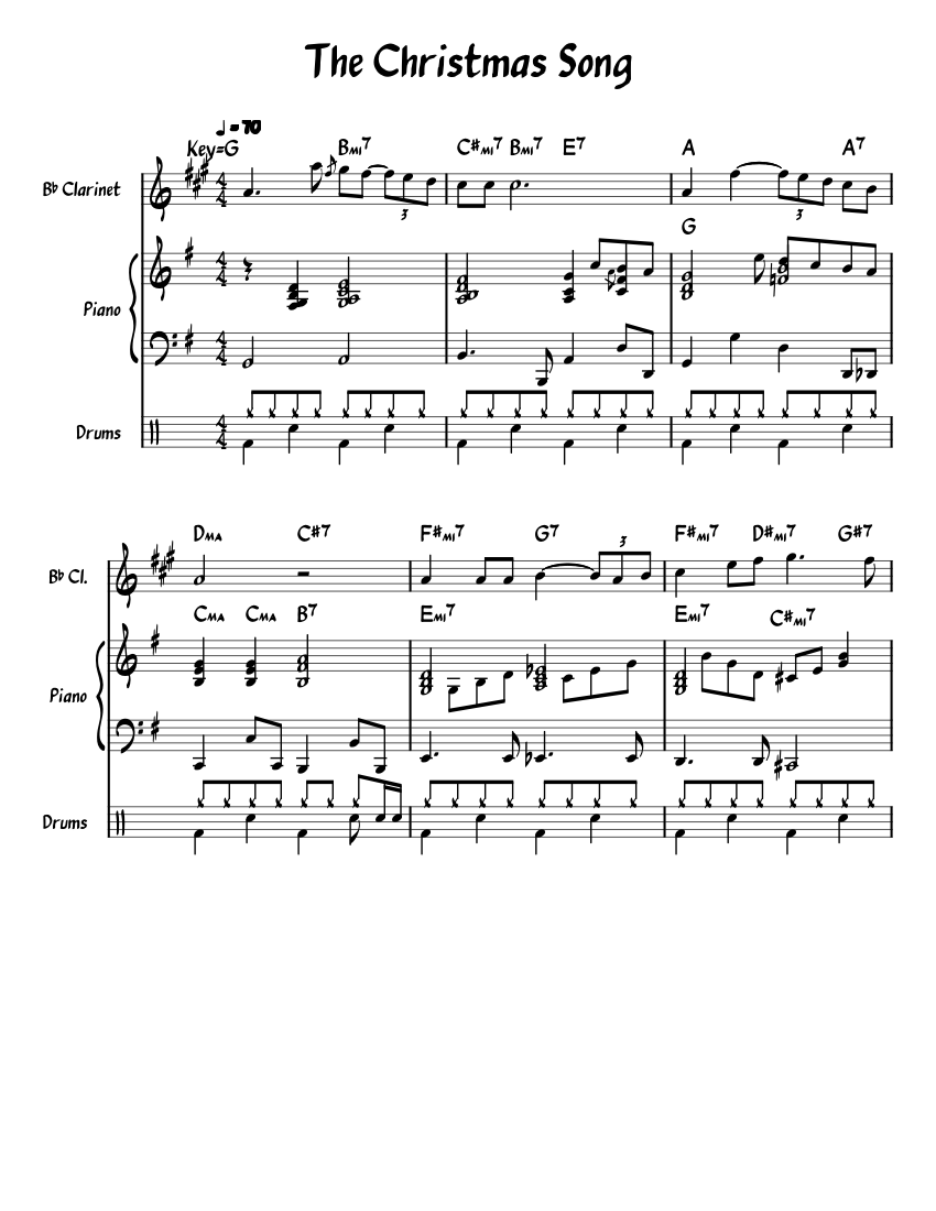 The Christmas Song Sheet music for Piano, Clarinet in b-flat, Drum ...
