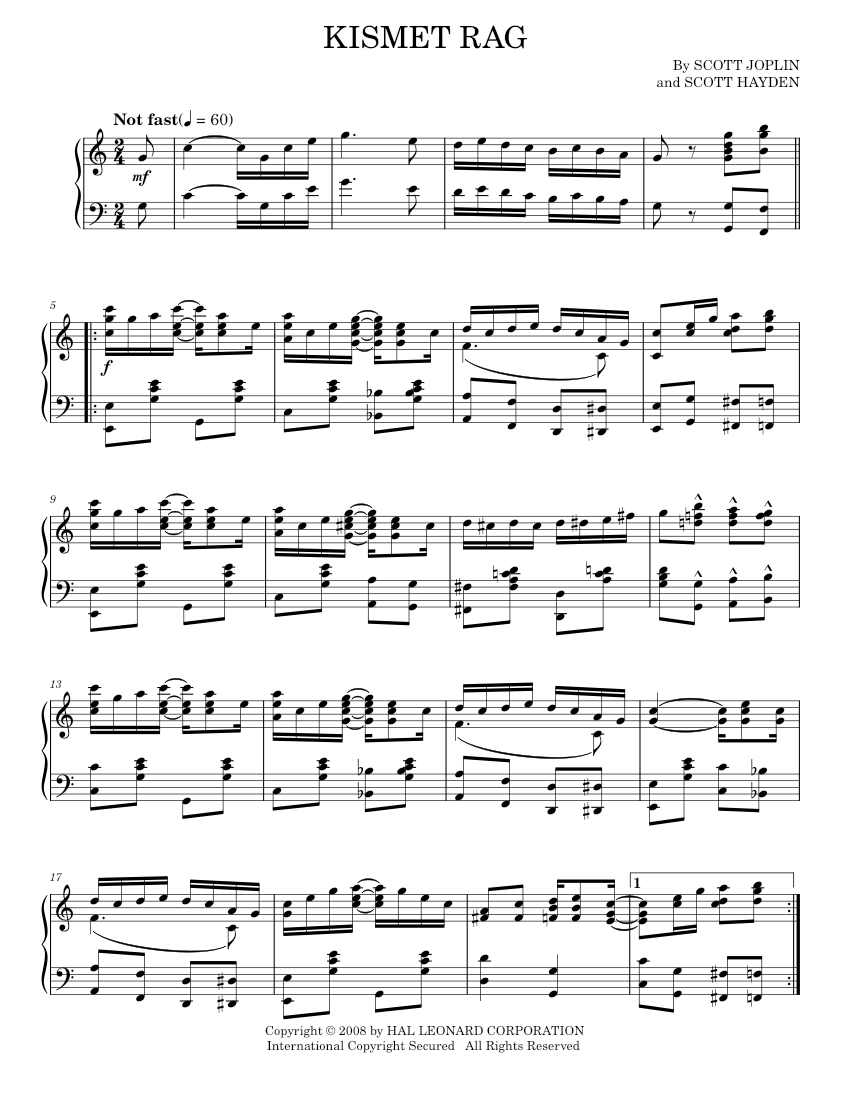 Play Official version of Kismet Rag sheet music by Scott Joplin for Piano | MuseScore.com