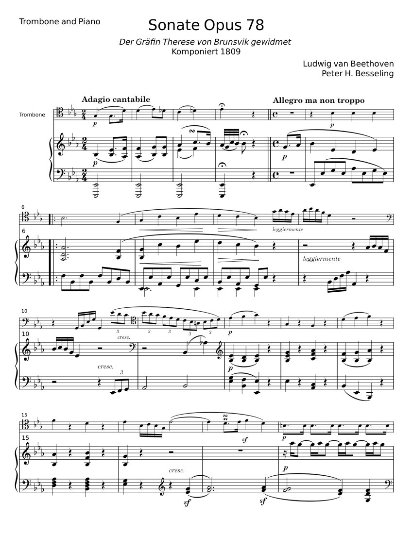 Sonate Opus 78 - Ludwig van Beethoven Sheet music for Piano, Trombone ...