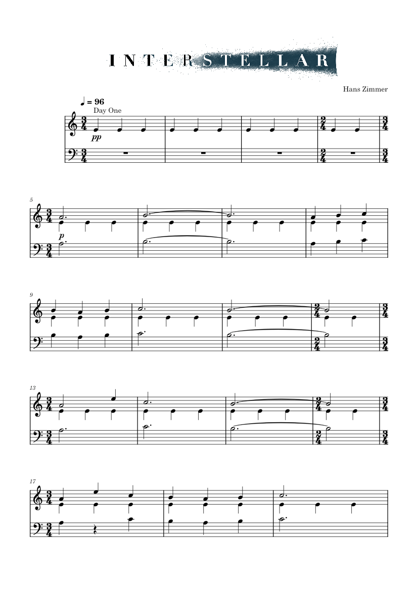 Day One from Interstellar - Hans Zimmer Sheet Music with Chords for ...