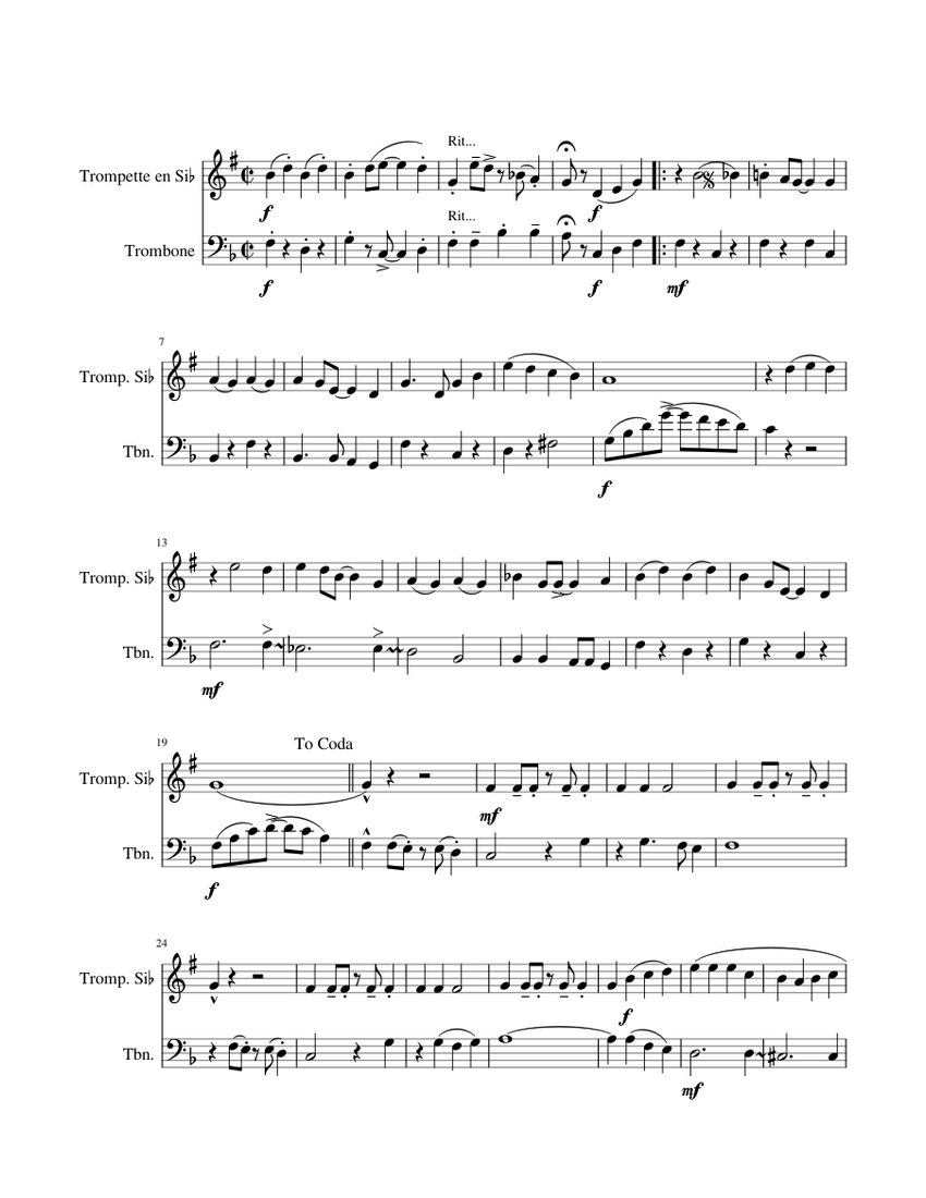 Bare Necessities Duo Sheet music for Trombone, Trumpet in b-flat (Brass Duet) | Musescore.com