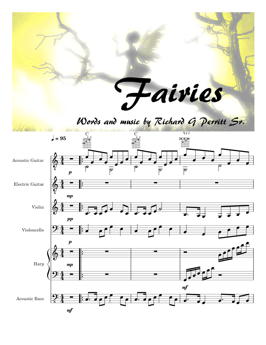 Fairies_(2021) Sheet music for Violin, Cello, Guitar, Bass guitar ...