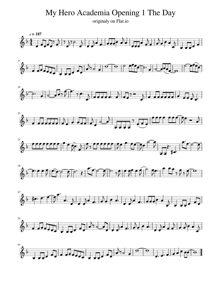My Hero Academia Opening 1 The Day Sheet music for Violin (Solo ...