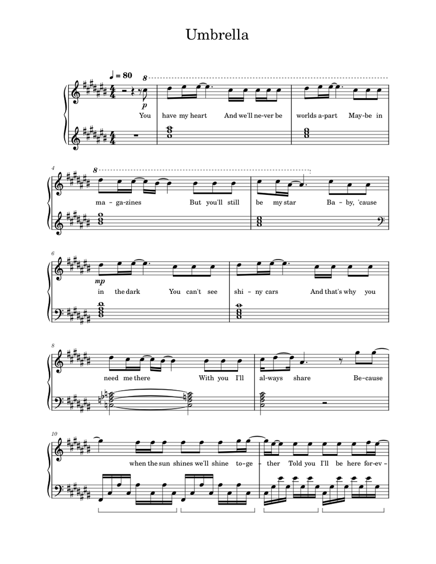 Umbrella – Rihanna Sheet music for Piano (Solo) | Musescore.com