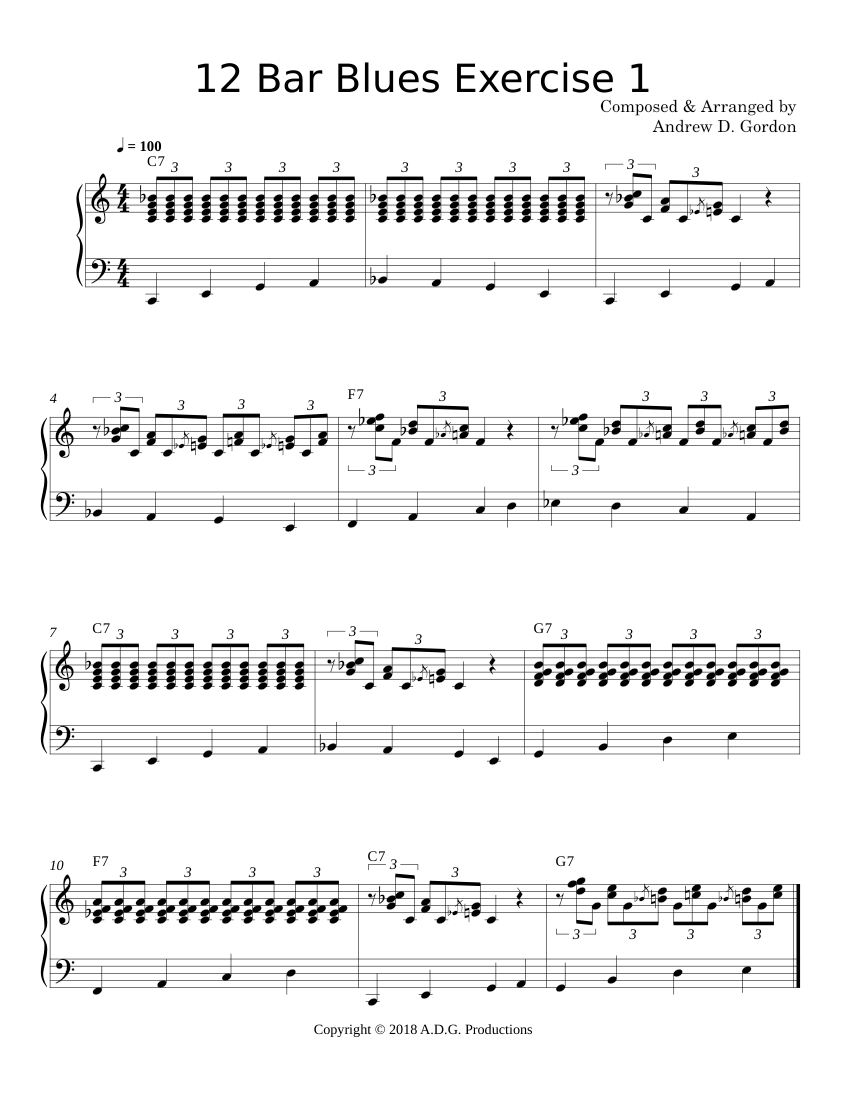12 Bar Blues Progression Exercise 1 - Andrew D. Gordon Sheet music for ...