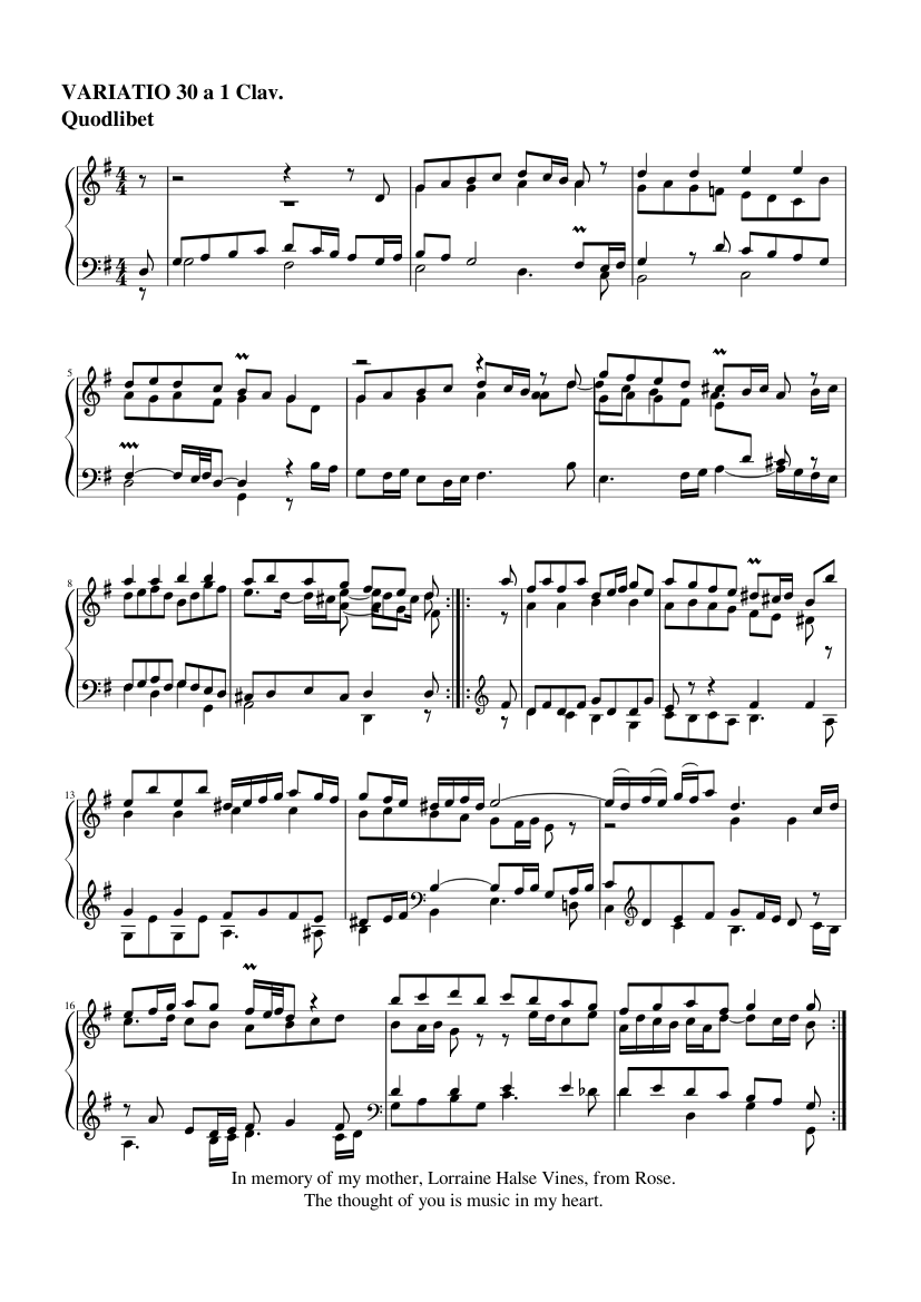 Variatio 30 a 1 Clav. Quodlibet Sheet music for Piano (Solo ...