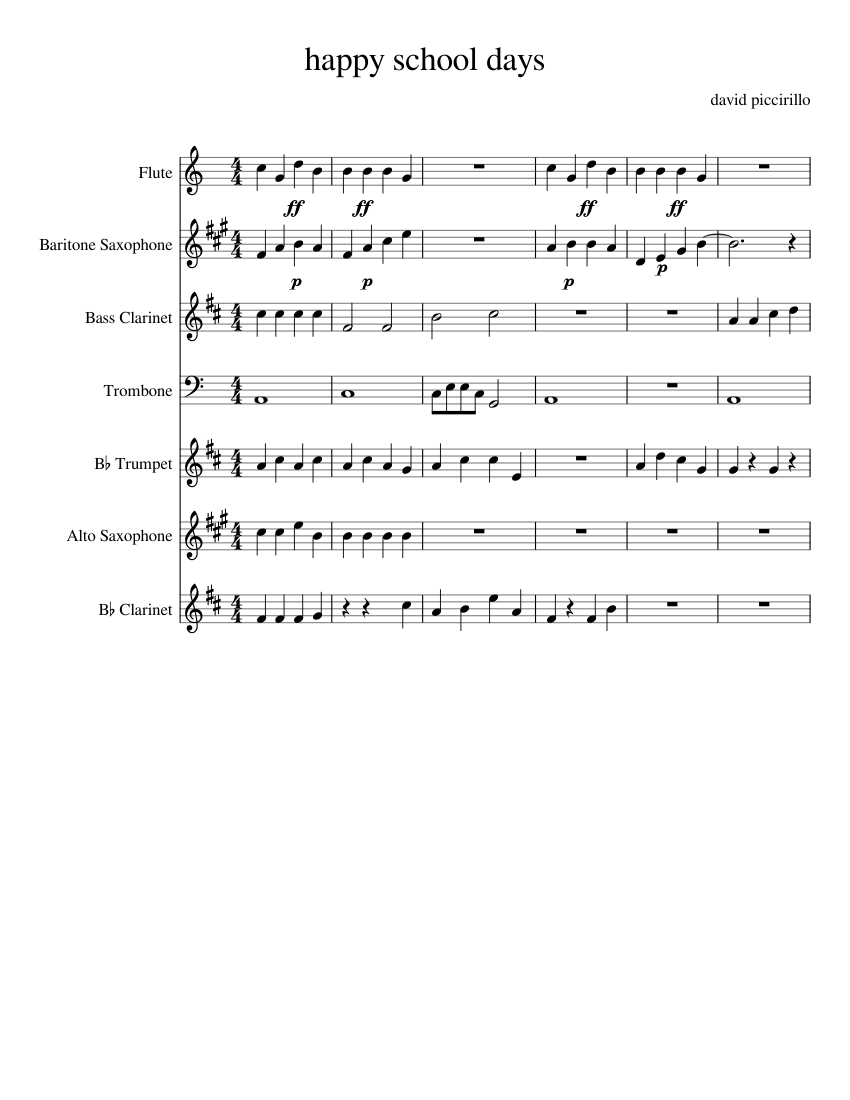 Happy school days Sheet music for Trombone, Flute, Clarinet in b-flat ...