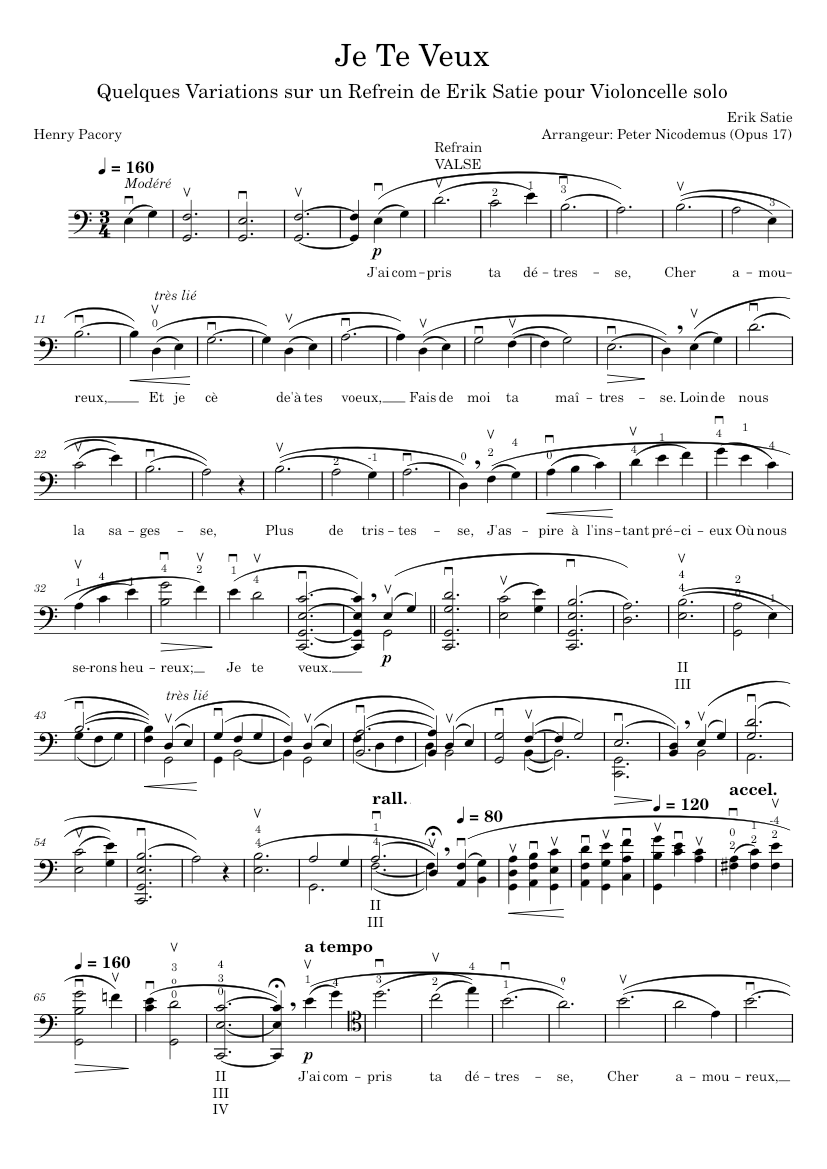 Je Te Veux – Erik Satie Sheet Music for Cello (Solo) | MuseScore.com