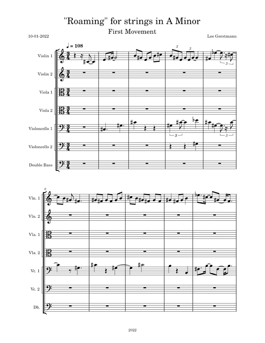 Roaming for strings in A Minor 1 Sheet music for Contrabass, Violin ...