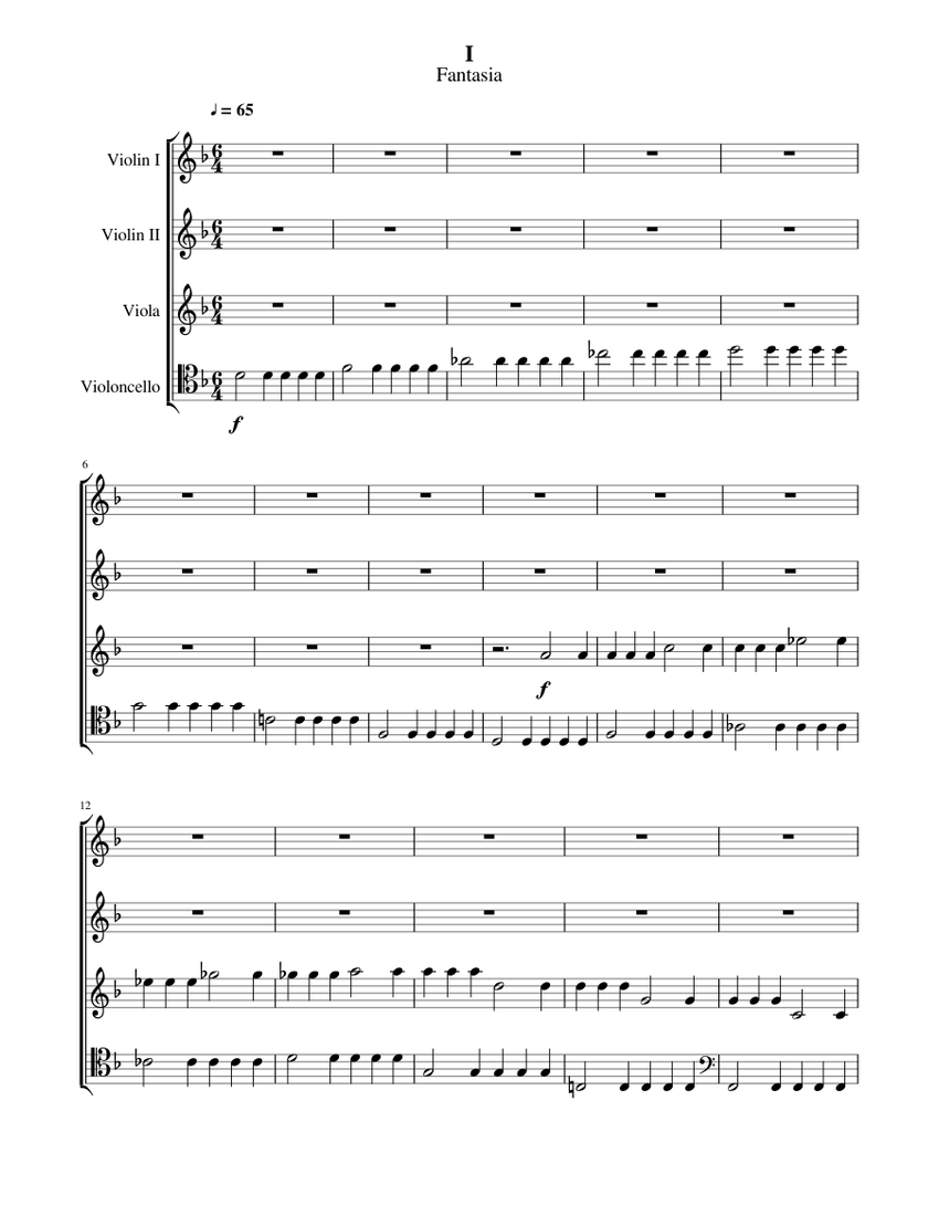 String Quartet in D minor - Fantasia Sheet music for Violin, Cello, Viola (String Quartet ...