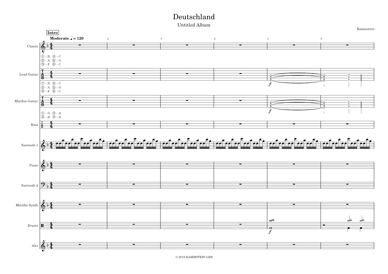 Deutschland – Rammstein Sheet music for Piano, Guitar, Bass guitar ...