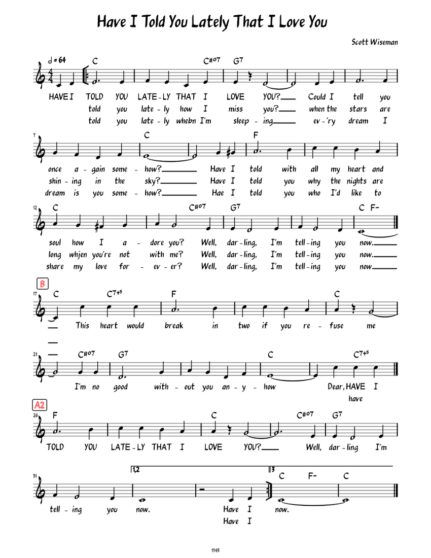 Have I Told You Lately That I Love You (Lead sheet with lyrics ) Sheet ...