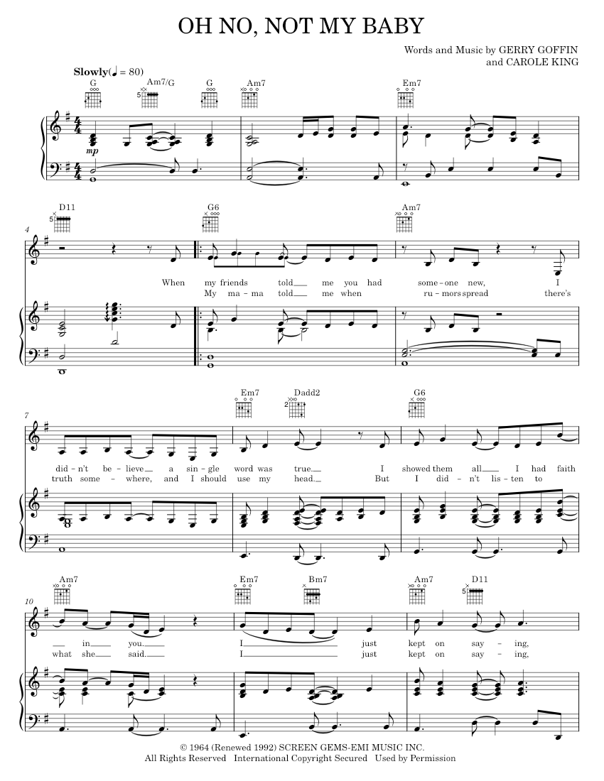Oh No Not My Baby Sheet Music For Piano Vocals By Carole King Music Oh No Not My Baby Sheet Music For Piano Vocals By Carole King Music